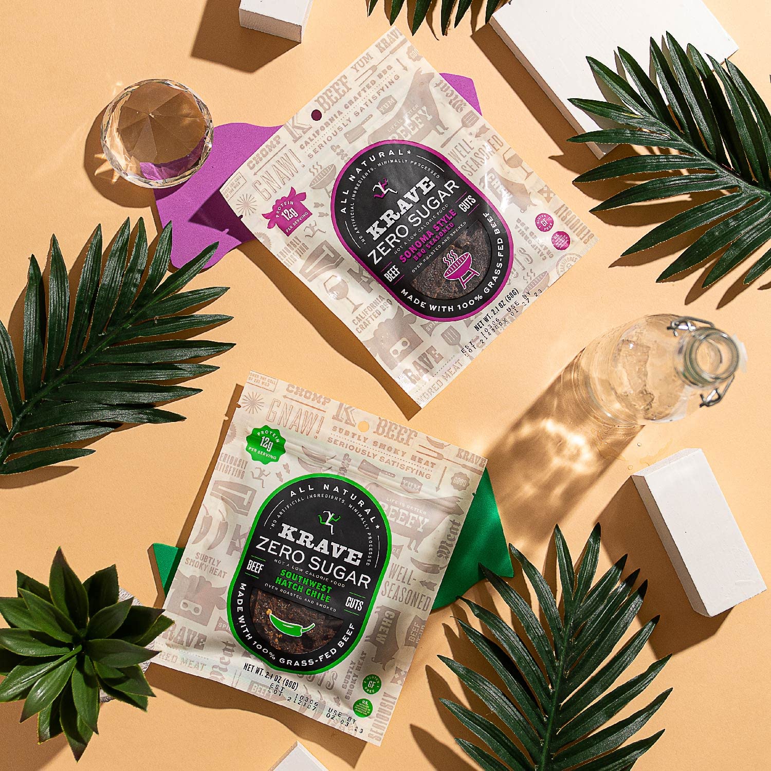 KRAVE Zero Sugar Beef Jerky, Variety Flavors - All Natural 100% Grass Fed Beef - Protein Packed Keto Snacks Roasted for Maximum Flavor - Gluten Free - 2.1 Ounce (Pack of 4)