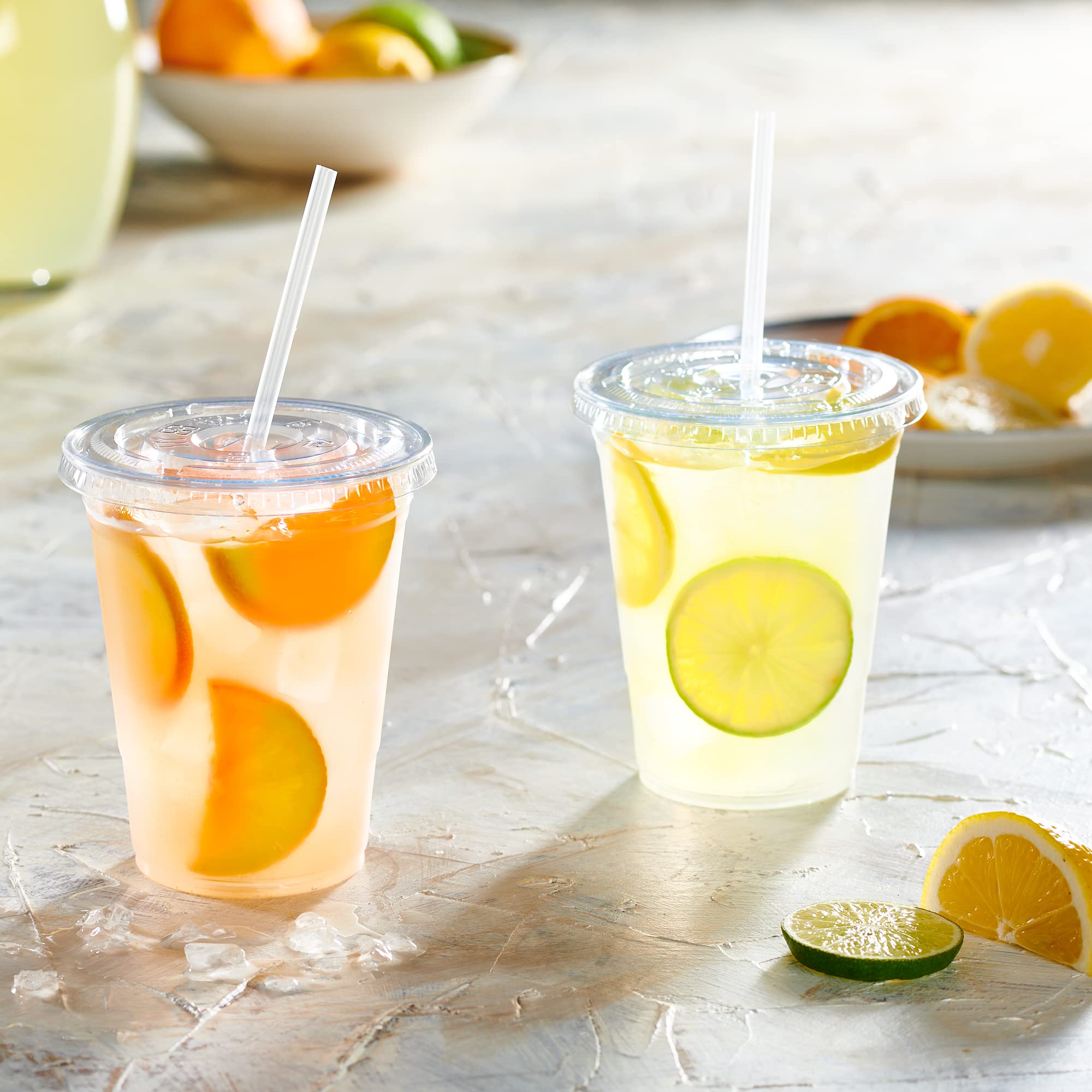 Comfy Package [50 sets] - 16 oz. Crystal Clear Plastic Cups With Flat Lids