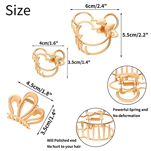 Purggy 3 Pack Large Metal Claw Clips for Mouse Ears Theme, Super Cute Theme Park Hair Clasps Accessories