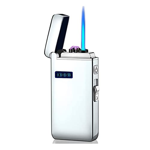 Electric Arc Lighter Jet Flame Torch Lighter Plasma Lighter 2 in1 USB Rechargeable Refillable Windproof Lighter for Candle Kitchen BBQ (Silver)