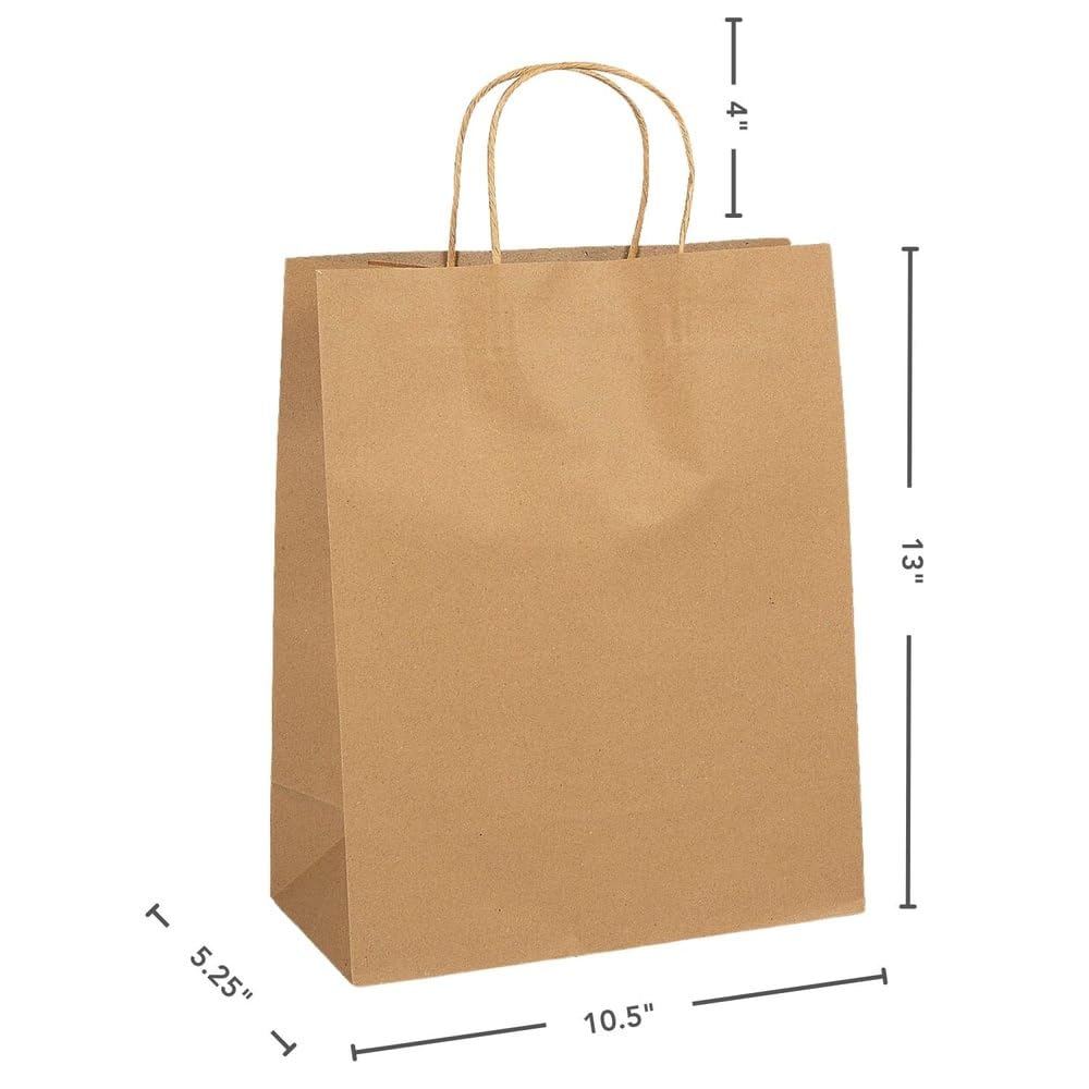 Fun Express Simple Brown Paper Gift 10.5" x 5.25" x 13" | Pack of 12 Bags, 10 1/2" x 5 1/4" x 13", 12 Pieces