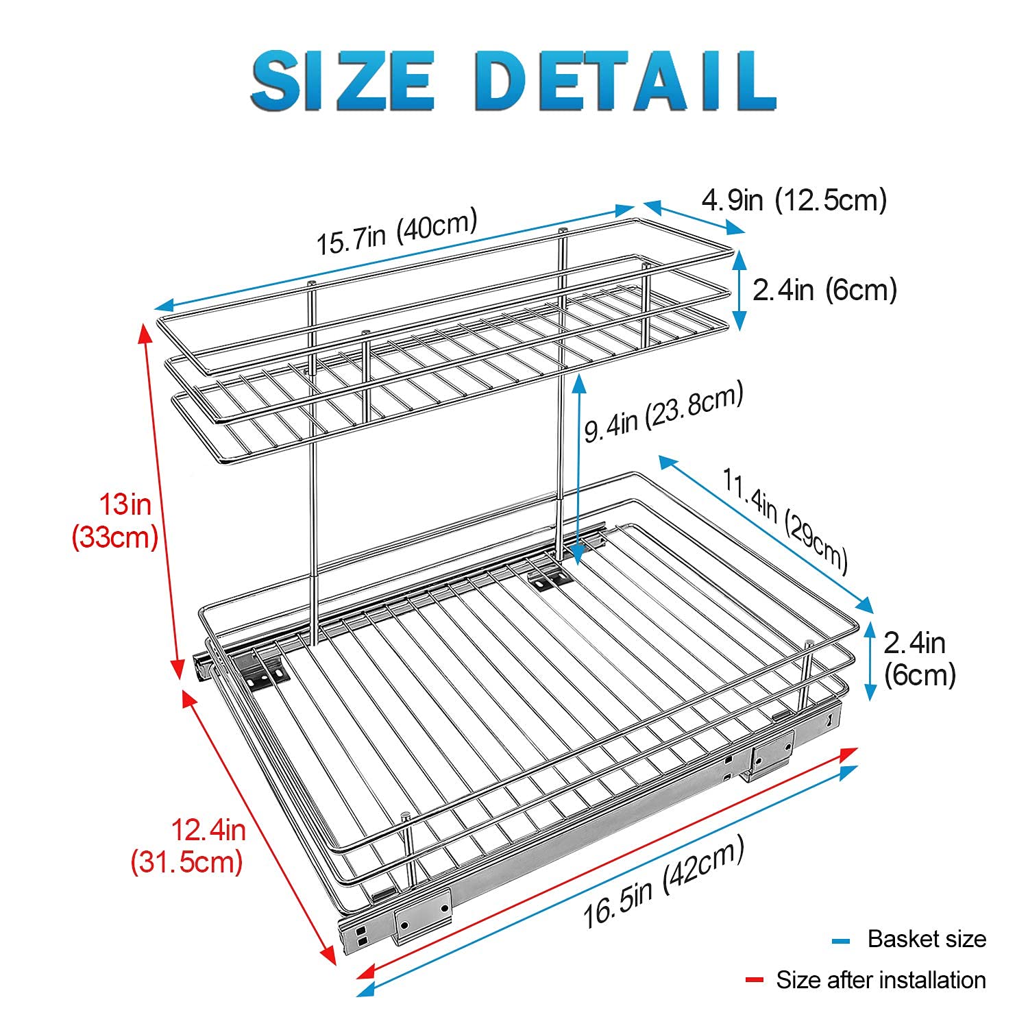 G-TING Pull Out Cabinet Organizer Black & Pull Out Cabinet Organizer Sliver, Under Sink Slide Out Storage Shelf with 2 Tier Sliding Wire Drawer - 12.6W x 16.53D x 12.99H