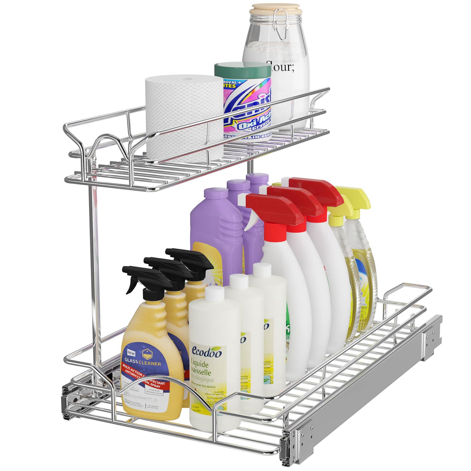 OCG 2 Tier Under Sink Pull Out Organizer (11" W x 18" D x 15.8" H), Under Sink Organizers and Storage for Kitchen Bathroom Cabinet, Chrome Finish