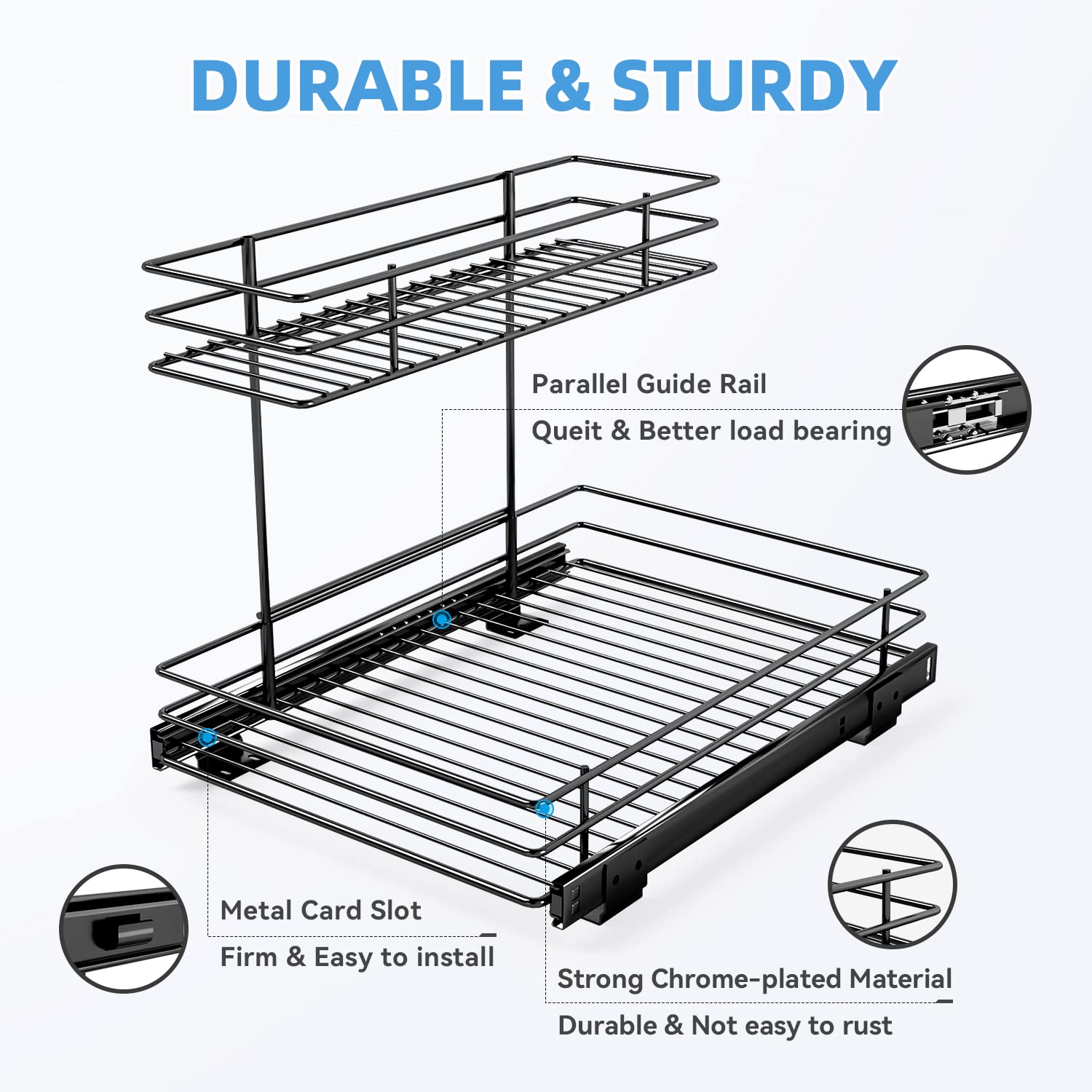 G-TING Pull Out Cabinet Organizer Black & Pull Out Cabinet Organizer Sliver, Under Sink Slide Out Storage Shelf with 2 Tier Sliding Wire Drawer - 12.6W x 16.53D x 12.99H
