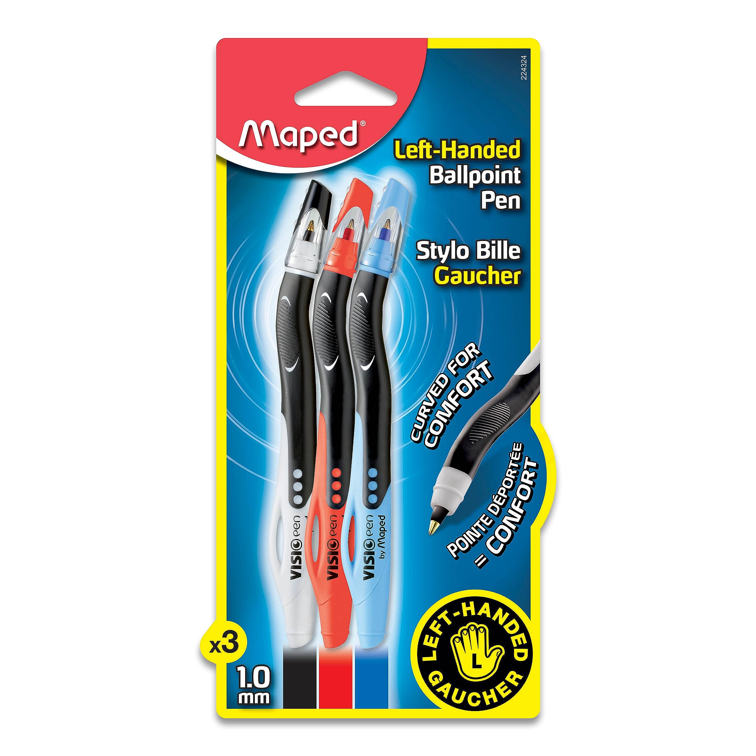 Maped Visio Left Handed Pens, Pack of 3, Assorted Colors (224324)