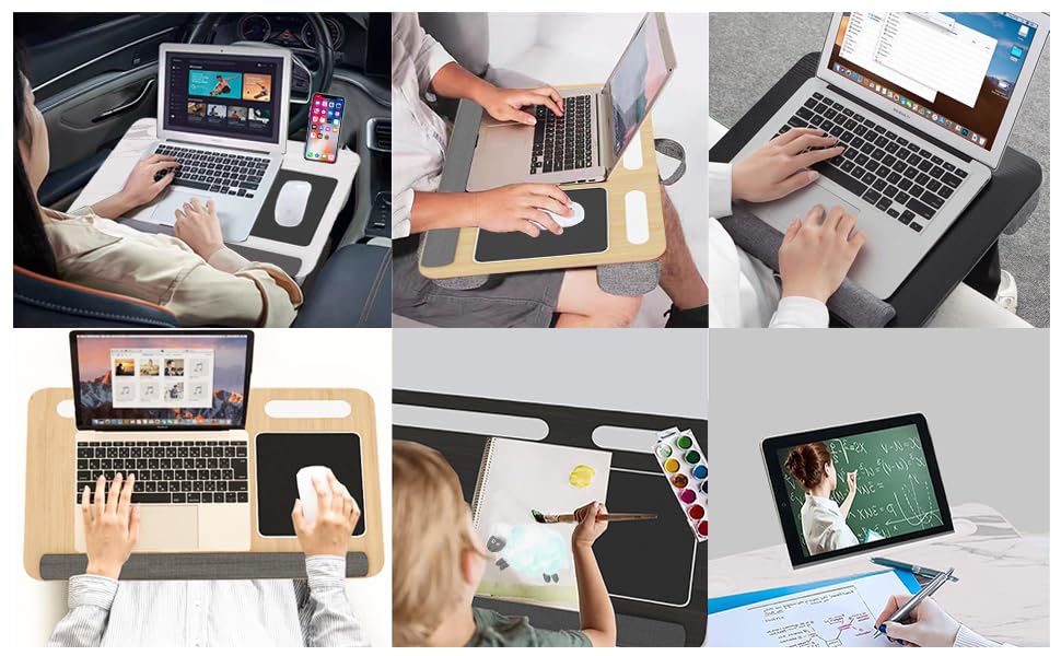 MCMACROS Laptop Lap Desk Home Office with Cushion, Mouse Pad, and Phone Holder for Couch Bed, Dorm Room Essentials as Computer Laptop Stand, Book Tablet- Fits Up to 17 Inch Laptops, Oak Grey