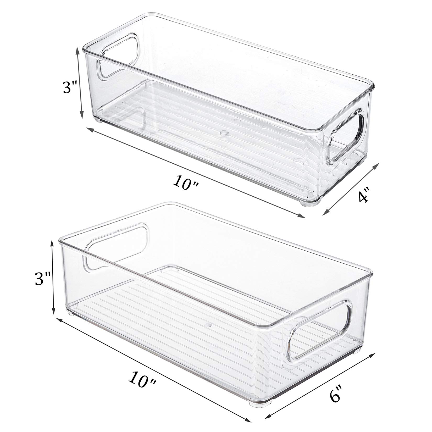 Kingrol 8 Pack Plastic Storage Bins for Freezer, Pantry, Countertop, Cabinet Organization, Stackable Food Storage Organizer with Handles, BPA Free, 10 x 6 x 3 Inch, 10 x 4 x 3 Inch