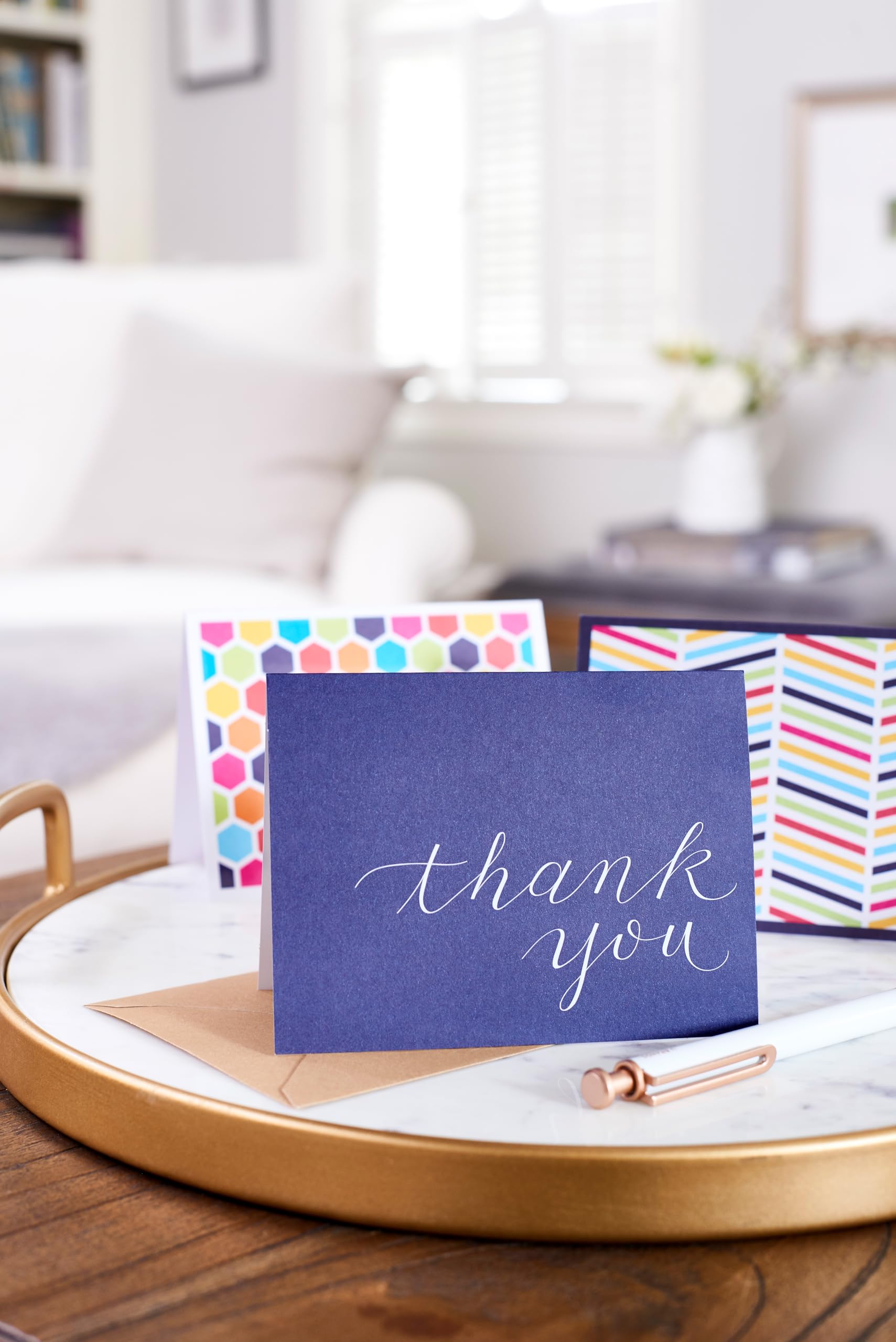American Greetings Thank You Cards, Navy Blue with Brown Kraft-Style Envelopes (50-Count)