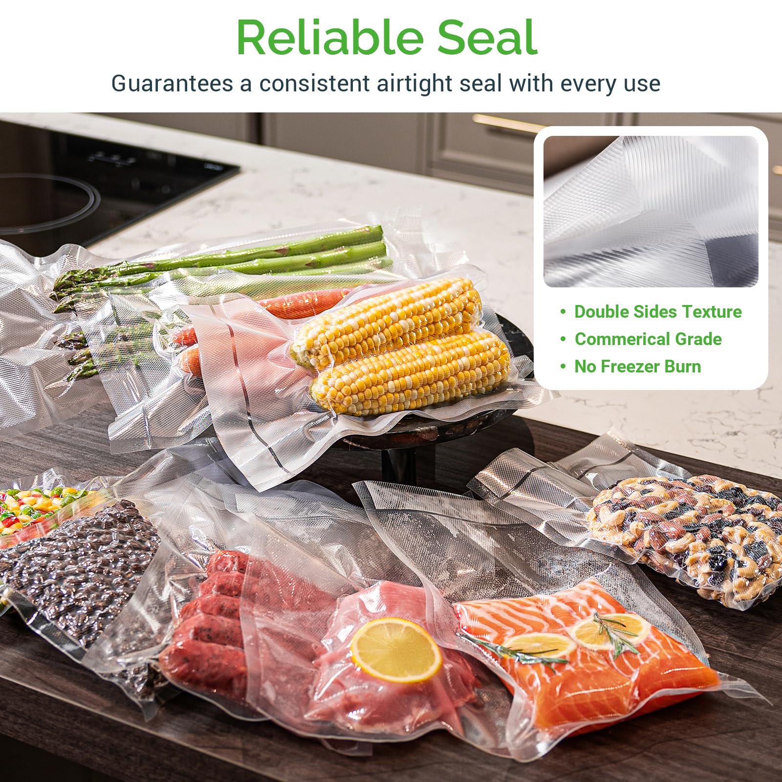 GERYON Vacuum Sealer Rolls,2 Packs 8" x 50' Food Vacuum Sealer Bags Rolls for Food Preservation Work with All Geryon Food Sealer Machine
