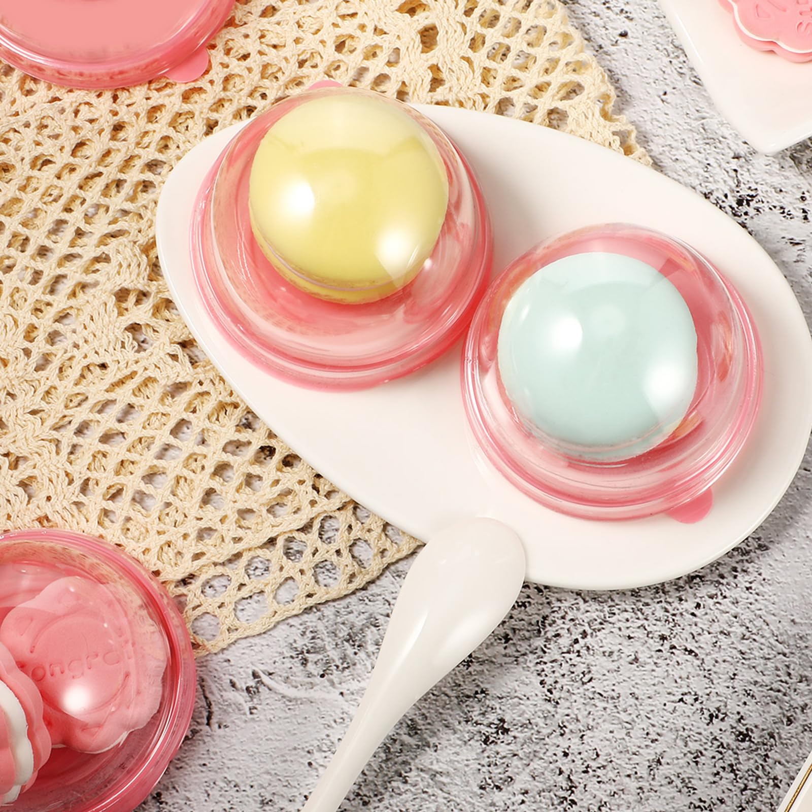 50 Pcs Clear Plastic Mini Cupcake Container, Mini Cupcake Box Muffin Dome Muffin Single Container Box for Wedding Birthday Cheese Pastry Dessert Cake (Pink)