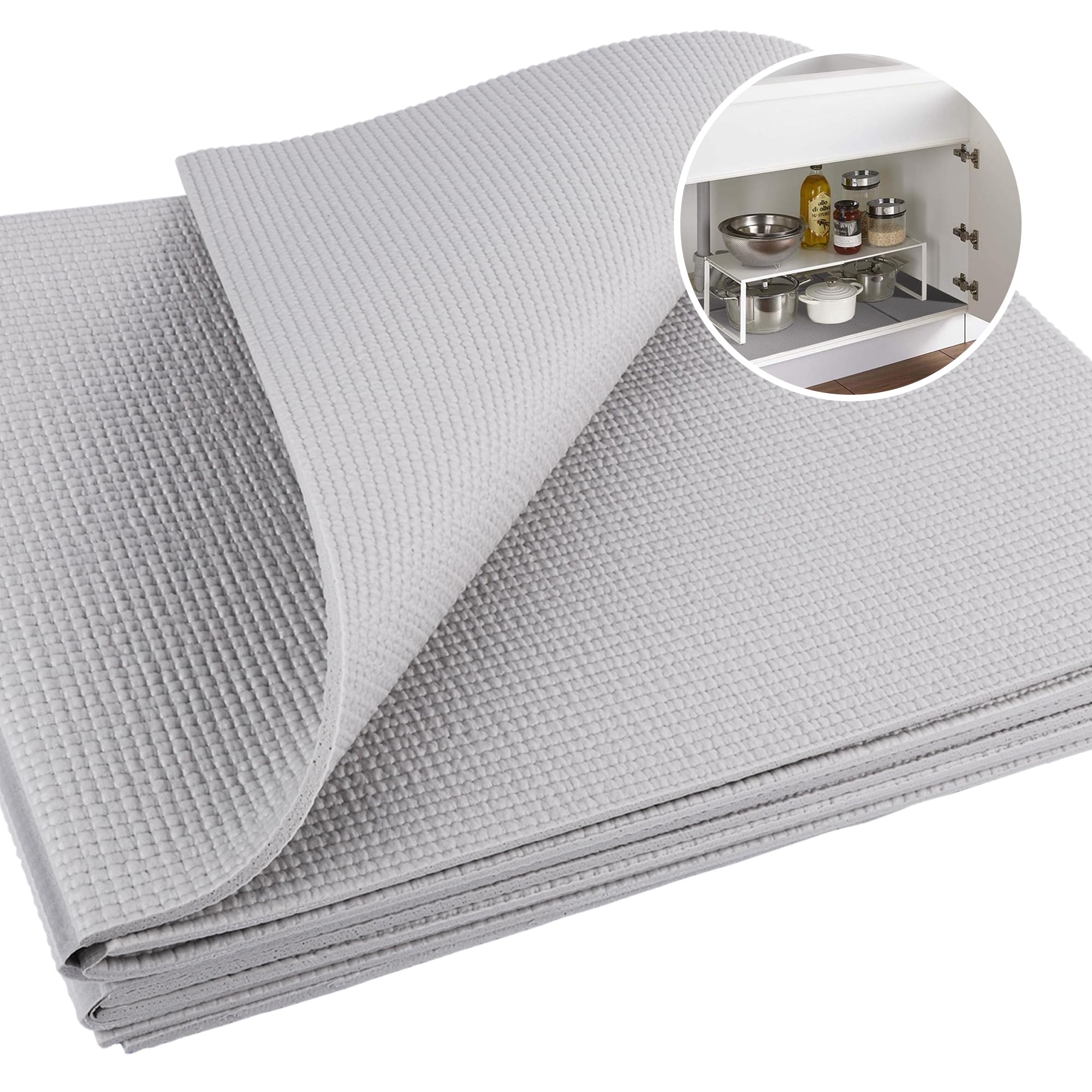 BUTJIJV Waterproof Shelf Liner for Under Sink, ( 5mm Thick, 24×82 Inch ), Slip-Resistant Kitchen Cabinet Protection Mats, Non-Adhesive PVC Foam Wire Shelf Liner, Grey Tool Drawer Liner