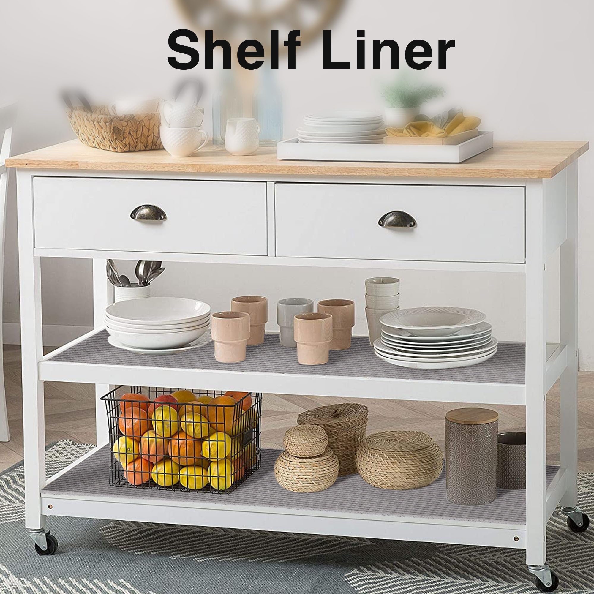 BUTJIJV Waterproof Shelf Liner for Under Sink, ( 5mm Thick, 24×82 Inch ), Slip-Resistant Kitchen Cabinet Protection Mats, Non-Adhesive PVC Foam Wire Shelf Liner, Grey Tool Drawer Liner