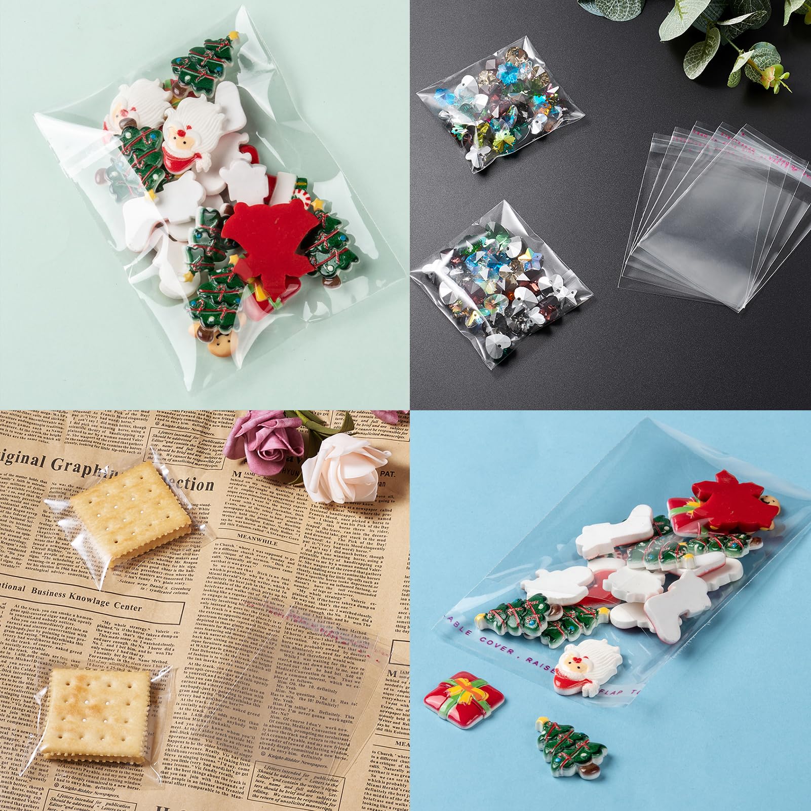Fashewelry 1000Pcs Clear Plastic Cello Treat Bags Self Sealing OPP Cellophane Poly Bags 3x3" Sealed Size for Wedding Party Candy Cookies Soap Candle