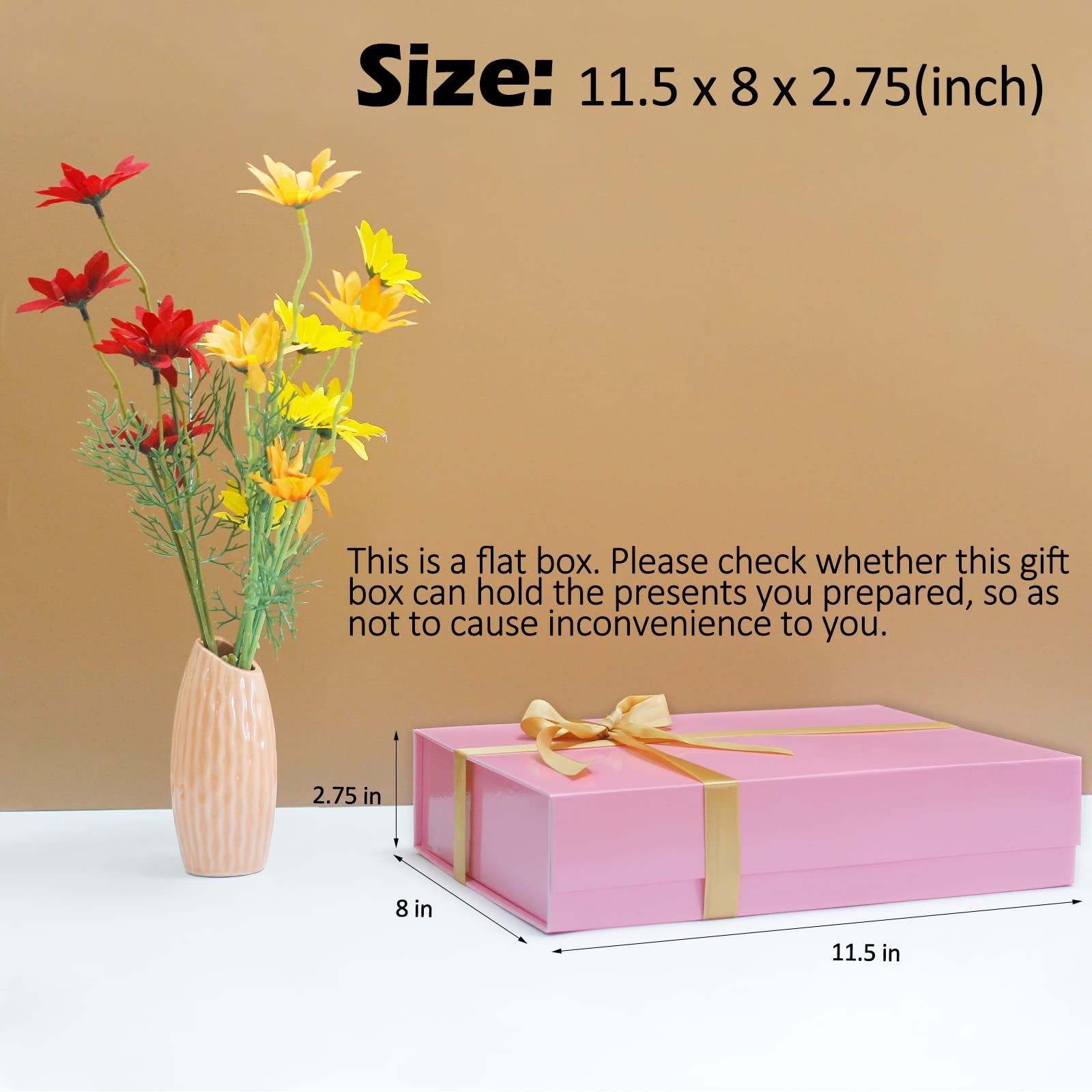 Eerbaier Pink Gift Box, Luxury Gift Box with Lid for Presents, Gift Box with Ribbon, Magnetic Gift Wrap Box, (Pink)