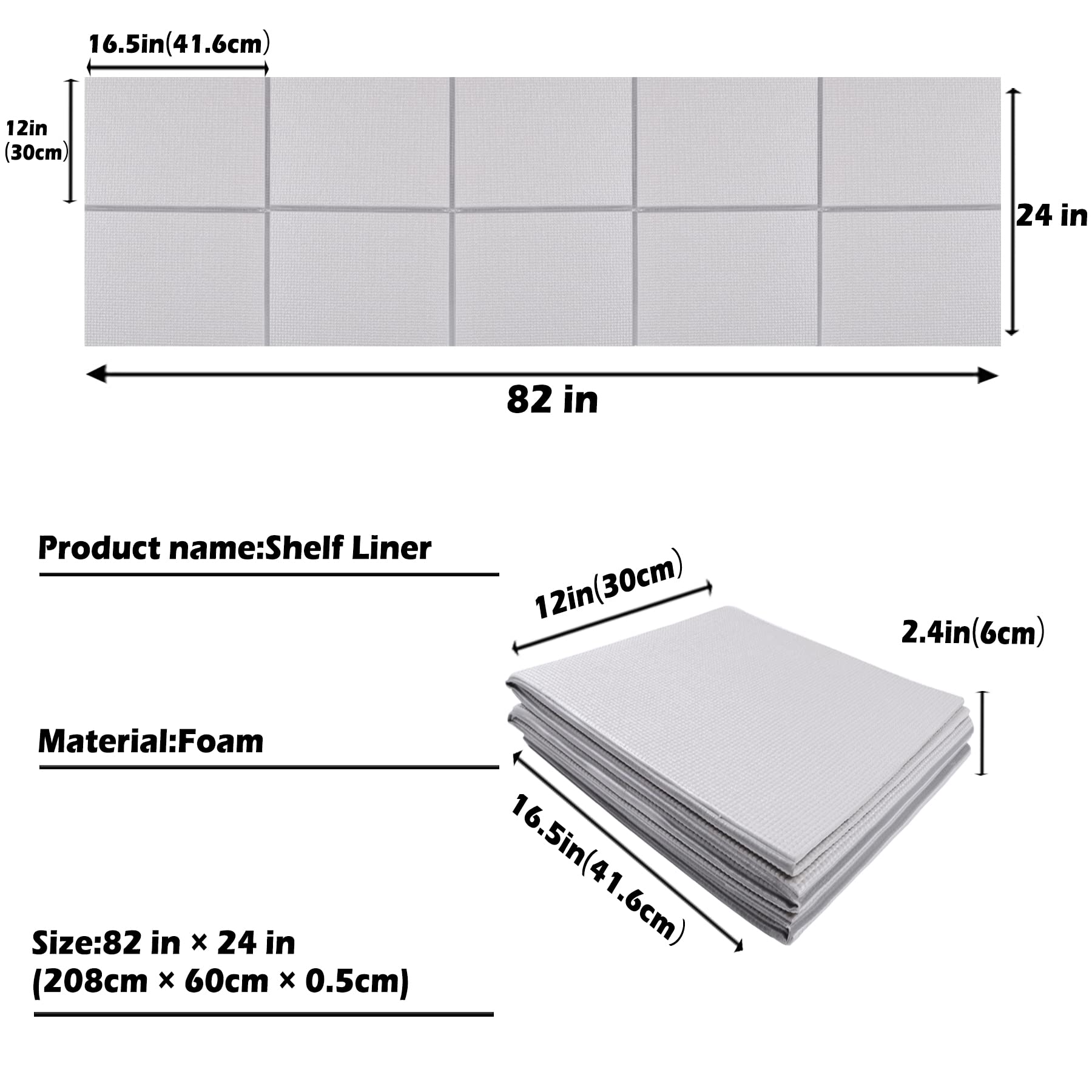 BUTJIJV Waterproof Shelf Liner for Under Sink, ( 5mm Thick, 24×82 Inch ), Slip-Resistant Kitchen Cabinet Protection Mats, Non-Adhesive PVC Foam Wire Shelf Liner, Grey Tool Drawer Liner
