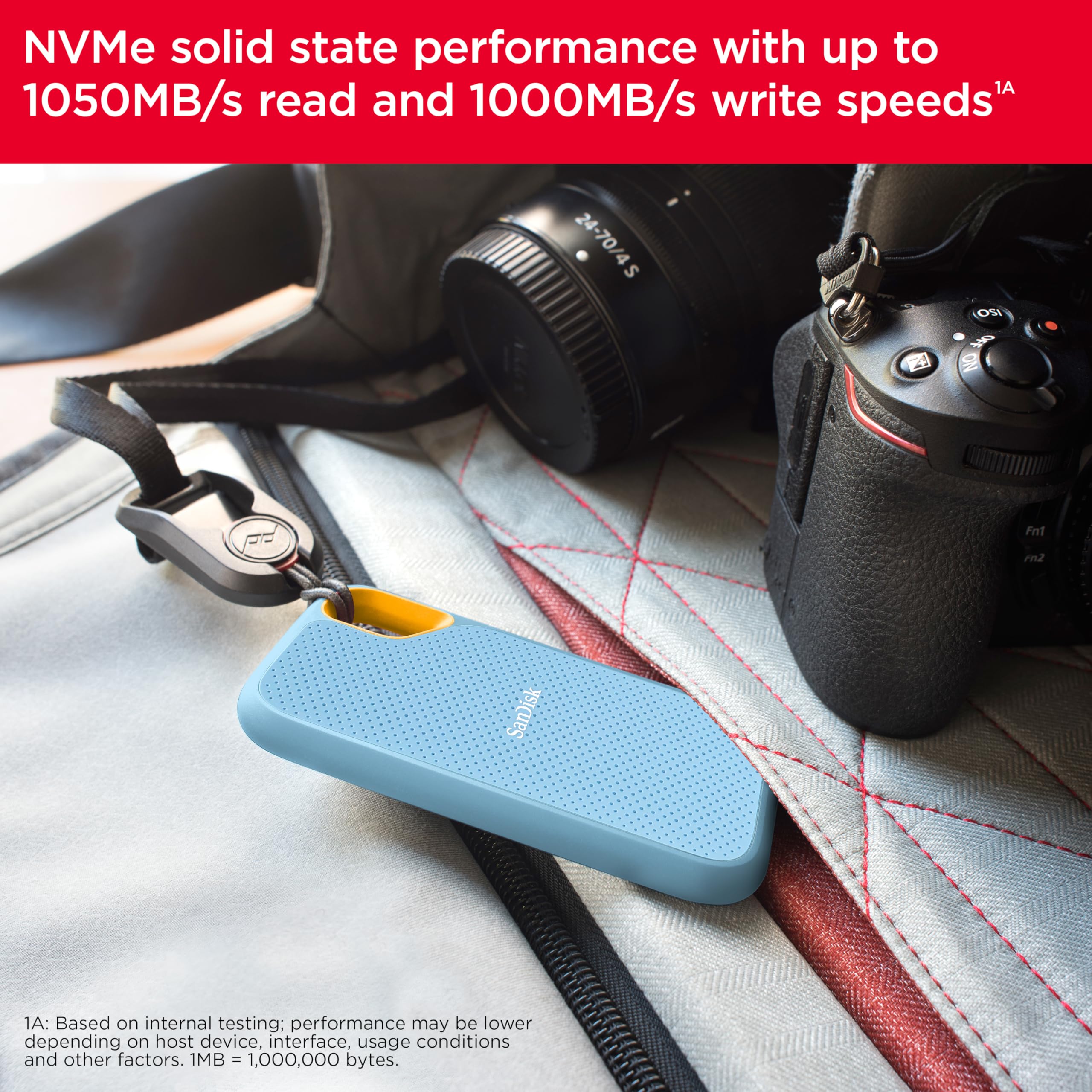 SanDisk 2TB Extreme Portable SSD - Up to 1050MB/s, USB-C, USB 3.2 Gen 2, IP65 Water and dust Resistance, Updated Firmware, Sky Blue - External Solid State Drive - SDSSDE61-2T00-G25B