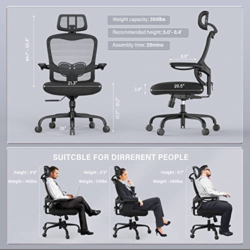 StayNow Ergonomic Office Desk Chair - Mesh Office Chair with Flip up Arms & Adjustable Back Height - Comfortable Computer Task Chairs with Lumbar Support for Small Spaces