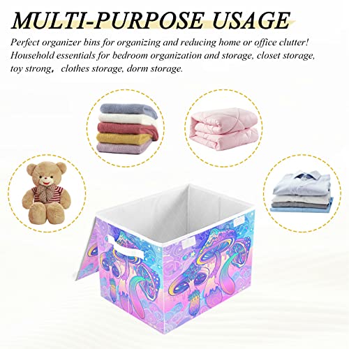 Blueangle Magic Mushrooms Storage Bins with Lids, 16.5 x 12.6 x 11.8 in, Large Collapsible Organizer Storage Basket for Home Office Décor(782)