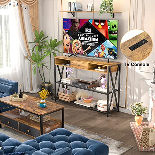 armocity Console Table with Outlets, Entryway Table for Entry, 47 Inch Sofa Table with Drawers, Long Hallway Table, Industrial Behind Couch Table for Entryway, Sofa Couch, Entrance, Hallway, Rustic
