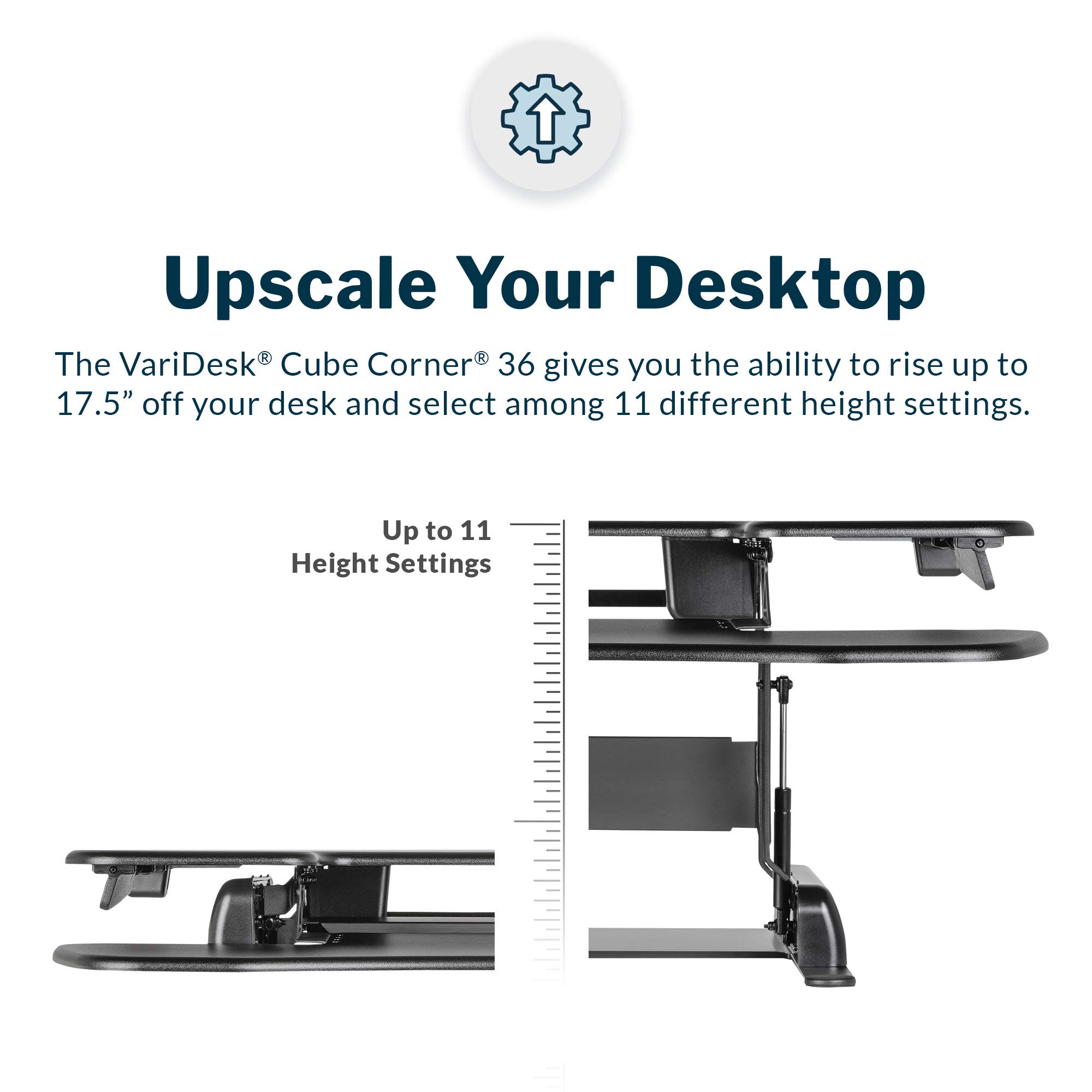 Vari - VariDesk Cube Corner 36 - Cubicle Standing Desk Converter for Dual Monitors - Home Office Desk with 11 Height Adjustable Settings, Spring-Assisted Lift, Weighted Base - Fully Assembled, Black
