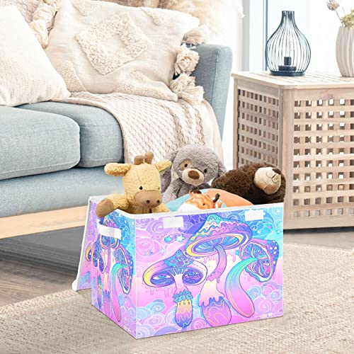 Blueangle Magic Mushrooms Storage Bins with Lids, 16.5 x 12.6 x 11.8 in, Large Collapsible Organizer Storage Basket for Home Office Décor(782)