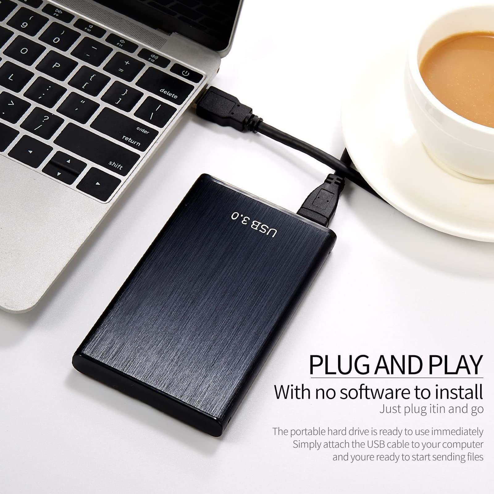 External Hard Drive 2TB - 2.5" USB 3.0 Ultra Slim Metal Design Portable HDD for Mac, PC, Laptop, Computer, Smart TV -BlackA