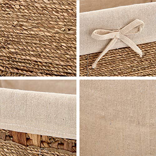 EZOWare Set of 7 Natural Woven Seagrass Wicker Storage Nest Baskets Shelf Organizer Container Bins with Liner
