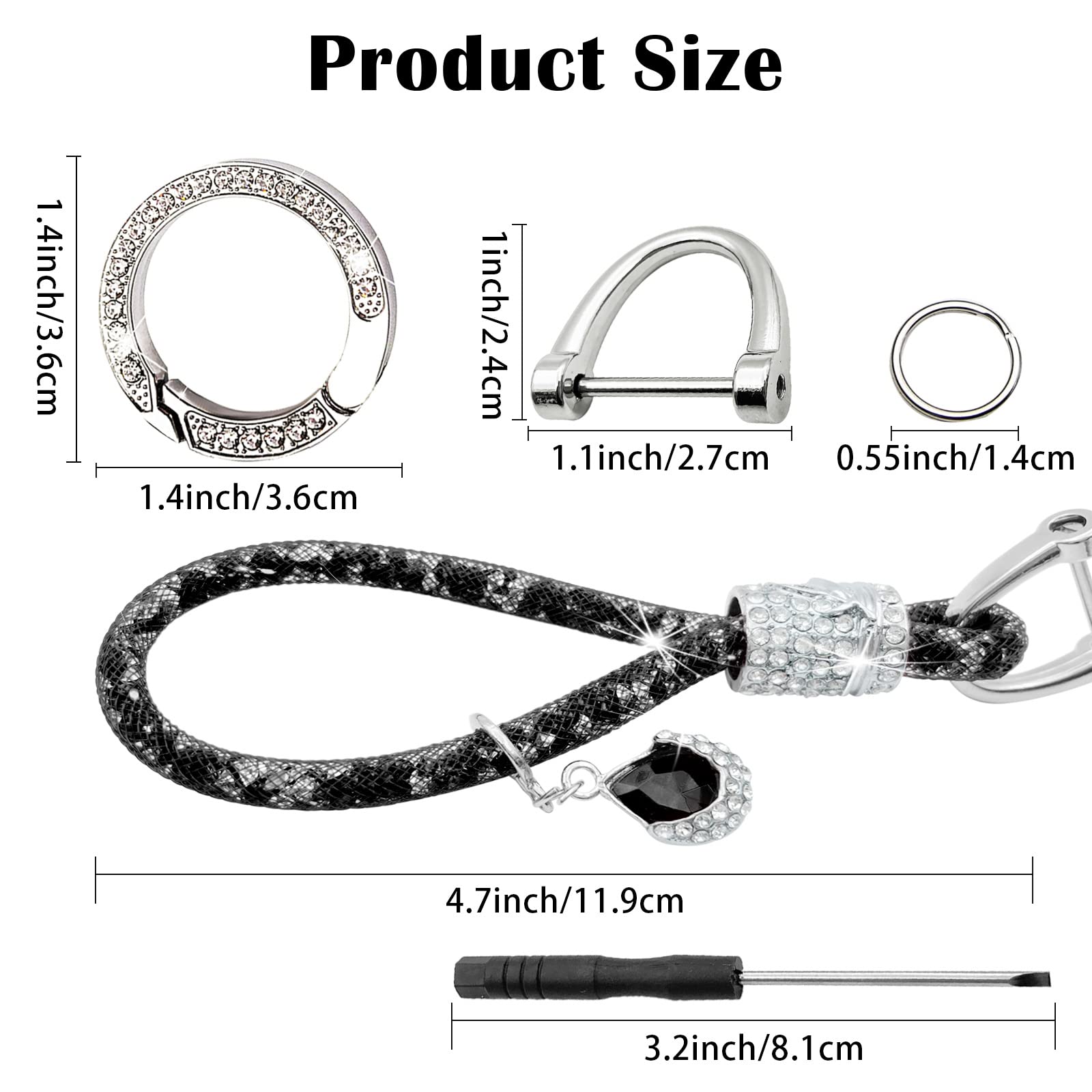 Crystal Car Keychain for Women, Fashion Keychain Accessories With Bling Rhinestones, Universal for Car Key (Black)
