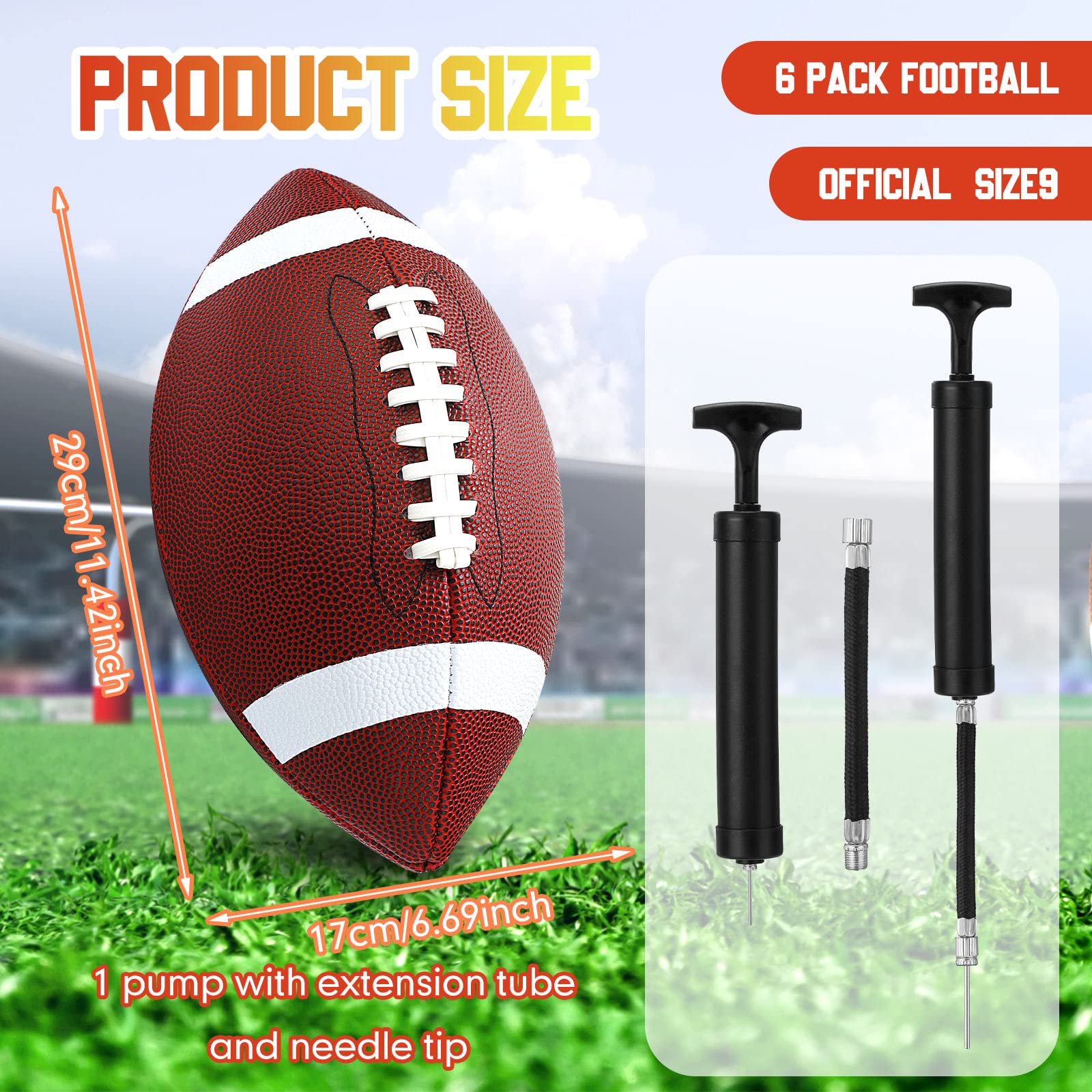Jerify Composite Leather Footballs Official Size Composite Leather Balls Leather Inflatable Footballs with Pump Indoor Outdoor Footballs Bulk for Training and Recreational Play(6 Pcs)