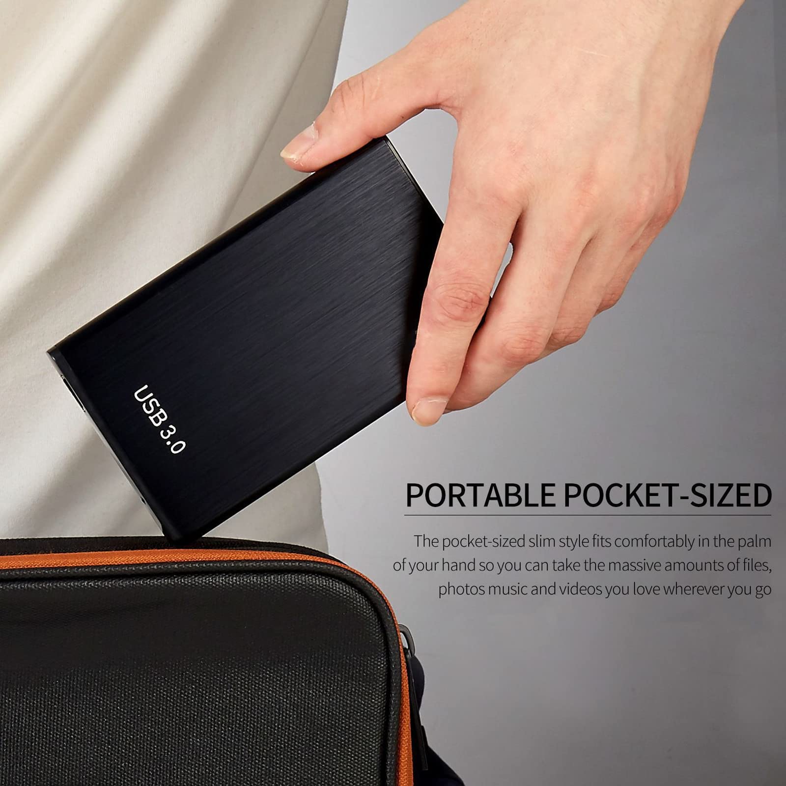 External Hard Drive 2TB - 2.5" USB 3.0 Ultra Slim Metal Design Portable HDD for Mac, PC, Laptop, Computer, Smart TV -BlackA