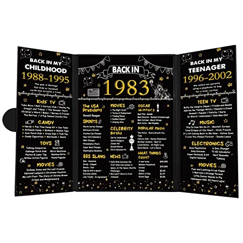 DARUNAXY Black Gold 40th Birthday Anniversary Decorations Back in 1983 Guest Book Poster for Men Women Turning 40 Years Sign Certificate Gifts Vintage 1983 Birthday Party Supplies 40th Class Reunion