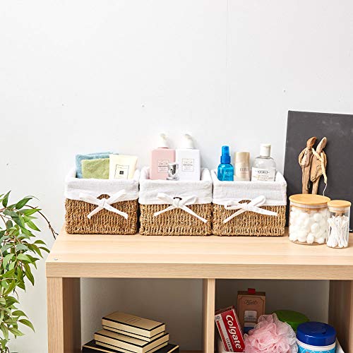 EZOWare Set of 7 Natural Woven Seagrass Wicker Storage Nest Baskets Shelf Organizer Container Bins with Liner