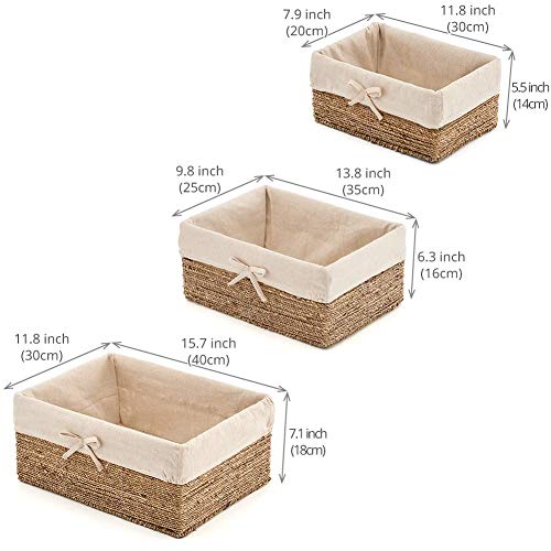 EZOWare Set of 7 Natural Woven Seagrass Wicker Storage Nest Baskets Shelf Organizer Container Bins with Liner