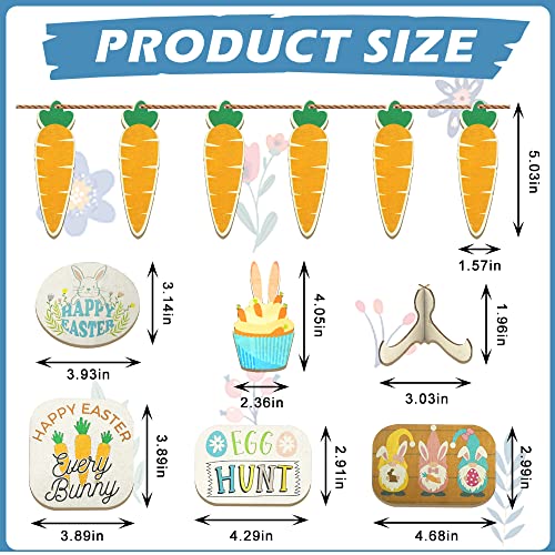 Hying 10 PCS Easter Bunny Gnomes Tiered Tray Decoration, Easter Eggs Mini Wooden Signs Words Letters Garland Carrot Rabbits Tabletop Signs for Home Farmhouse Rustic Kitchen Decor