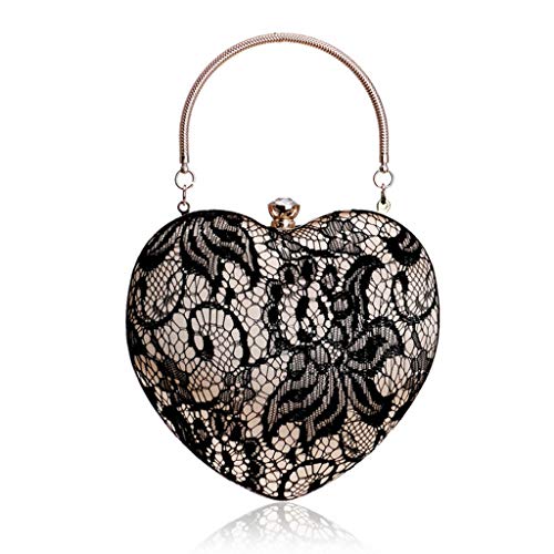 AVRYN Women's Clutch Bags,Purse Handbag,Women Heart Shaped Evening Bag Banquet Cluth Handbag Purse Party Lace Bags Black (Color : Black)
