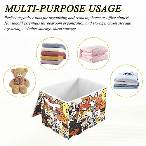 Kigai Storage Basket Cute Dog Storage Boxes with Lids and Handle, Large Storage Cube Bin Collapsible for Shelves Closet Bedroom Living Room, 16.5x12.6x11.8 In