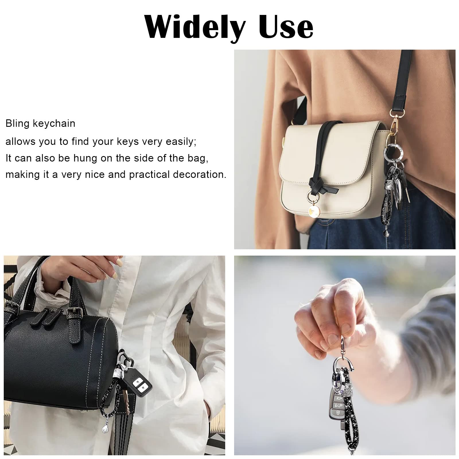 Crystal Car Keychain for Women, Fashion Keychain Accessories With Bling Rhinestones, Universal for Car Key (Black)
