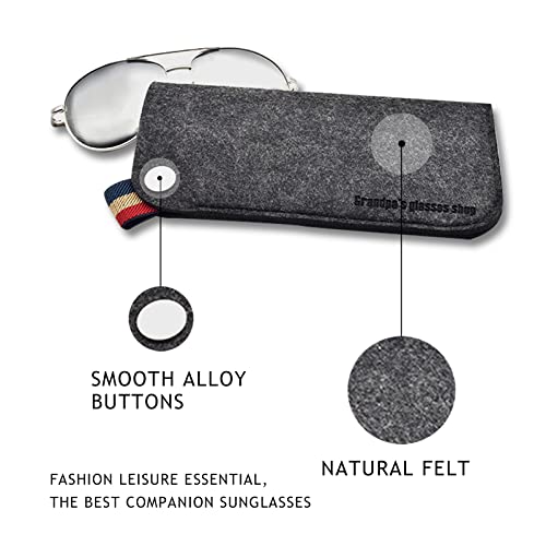 Yonput 2 PCS Thickened Felt Sunglasses Case Portable Eyeglasses Pouch Glasses Bag, Soft Felt Slip-in Pouch Case for Women Men (Black & Gray)