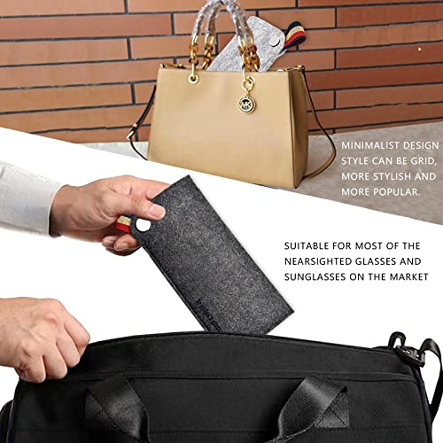 Yonput 2 PCS Thickened Felt Sunglasses Case Portable Eyeglasses Pouch Glasses Bag, Soft Felt Slip-in Pouch Case for Women Men (Black & Gray)