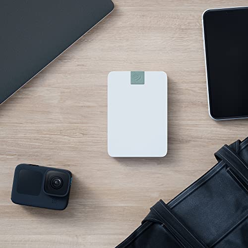 Seagate Ultra Touch HDD 2TB External Hard Drive - 7mm, Cloud White, Post-Consumer Recycled Material, 6mo Dropbox and Mylio, Rescue Services (STMA2000400)