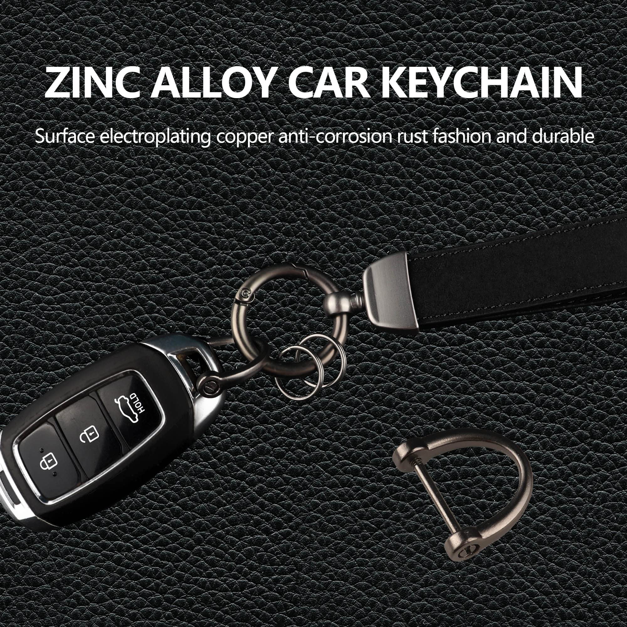 Fehlot Suede Car Key Chain, with Anti Loss D-ring, Two Key Rings and Screwdriver-Rotate 360 Degrees,Car Key Holder for Men & Women (Black)