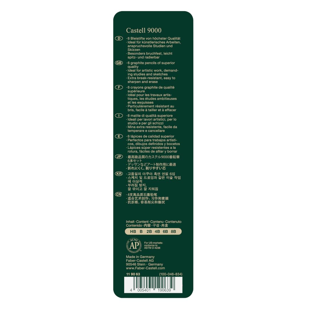 Faber-Castell - Castell 9000 Art Set Pencil (Pack of 6), Green