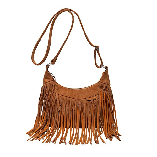 Lanpet Womenâs Tassel Faux Suede Leather Hobo Cross Body Chain Shoulder Bag Satchel