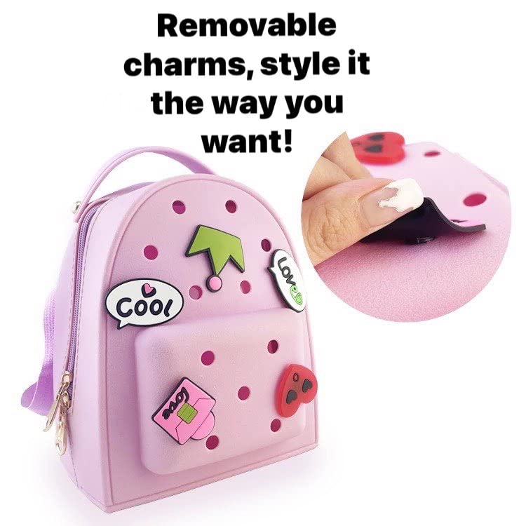 Happy Home Silicone Women Backpack With Charms-Small Travel Crossbody Bag Lightweight Durable Waterproof (Light Purple)