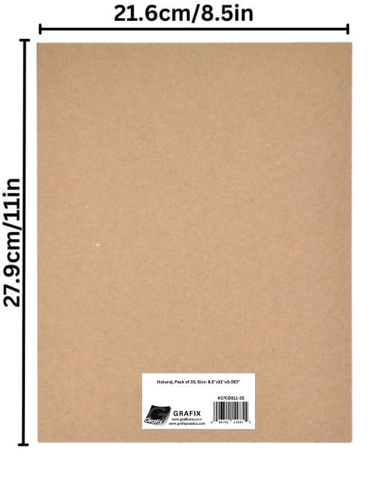 Grafix Medium Weight 8.5 x 11”, Natural Pack of 25 – Acid-Free 0.057” Chipboard Sheets, Create Three-Dimensional Embellishments for Cards, Papercrafts, Mixed Media, Home Décor, 25 Count