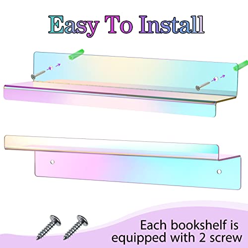 Yerliker 8 Pieces Acrylic Floating Shelves Set Adhesive Wall Display Shelf Pop Hanging for Space Save Room Bedroom Living Bathroom (Colorful)