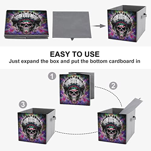 Indian Skull Collapsible Storage Bins Basics Folding Fabric Storage Cubes Organizer Boxes with Handles