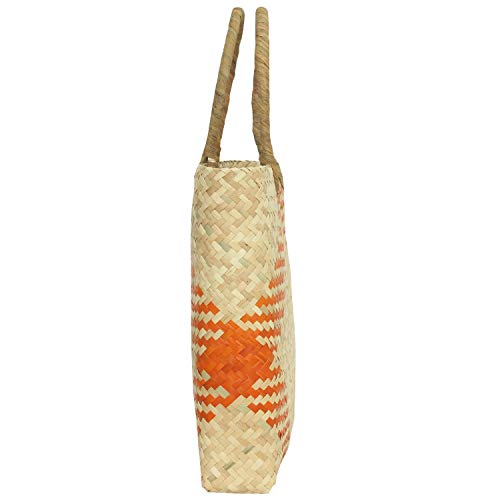 MAYANSHUL Mexican handbag Palm Leaf for Women | Handcrafted by Mexican Artisan | Summer Beach Tote Bag |100% Ecological | Beige and Orange color | Lightweight
