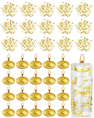 40 Pcs Unscented Christmas Gold Floating Candles Artificial Pearl String for Floating Candle Set for Wedding Centerpieces Table Decoration Vases Filler for Birthday Valentine's Day Party Decor