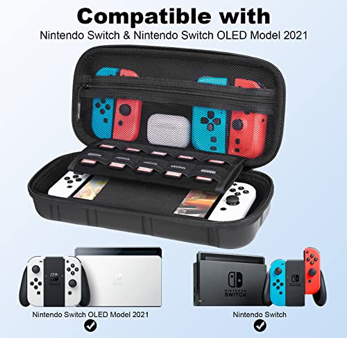 ESTARER Carrying Case for Nintendo Switch OLED Hard Travel Case, Storage Protective Cover Carry bag Pouch w/16 Game Card Cartridges,Black